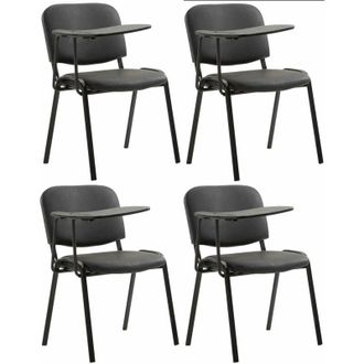 Clp Lot de 4 chaises Ken en similicuir noir - Tablette rabattable - Si&egrave;ge rembourr&eacute; - Structure m&eacute;tal noir mat - Hauteur dassise 46 cm