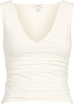 Topshop Top fronc&eacute; &agrave; col V en coton m&eacute;lang&eacute;