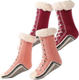 Generic Chaussons dint&eacute;rieur en cachemire ultra &eacute;pais pour femme, chaussettes dhiver chaudes antid&eacute;rapantes et douillettes, doublure polaire chaude et confort