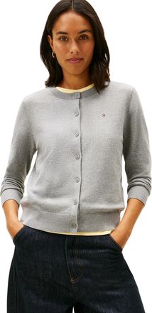 Tommy Hilfiger Damen CO Jersey FINE GG C-NK LS Cardi WW0WW42370 Cardigan Sweater, Grau (Med Heather Grey), XXL, Grau (Med Heather Grey), XXL