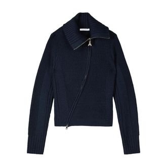 Patrizia Pepe Cardigan &agrave; fermeture &eacute;clair asym&eacute;trique - Femme - Pulls - Bleu - Taille: 40 FR