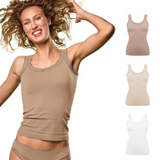 Luigi di Focenza Unterhemd Damen aus Mikrofaser mit Spitzendetails, Tank Top Damen mit Seamless Technologie, 3 St&uuml;ck Set, Made in Italy