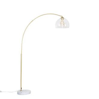 QAZQA arc - Lampadaire avec Abat-Jour - 1 lumi&egrave;re - H 170 cm - Dor&eacute;/Laiton - Moderne - &eacute;clairage int&eacute;rieur - Salon I Chambre