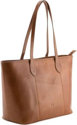 Mala Leather Bloomsbury Shopper Bag - Sac fourre-tout en cuir v&eacute;ritable marron clair avec fermeture &eacute;clair sur le dessus, poches int&eacute;rieures et sac &agrave; poussi&egrave;re