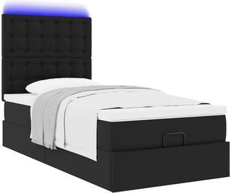 vidaXL Ottoman-Bett mit Matratze & LEDs Schwarz 100x200 cm Kunstleder Vidaxl