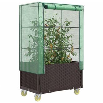 vidaXL Vidaxl - Jardini&egrave;re sur&eacute;lev&eacute;e avec housse et roues aspect rotin