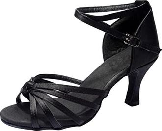Frcolor Chaussures de Danse Latine Satinées à Talon Haut pour Femme Bride Nouée Pointure Noir Confort et Style pour Salsa et