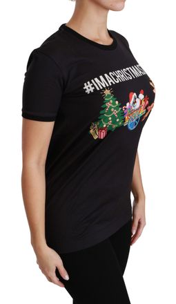 Dolce & Gabbana Womens Black imachristmastree Crewneck Top T-Shirt Cotton