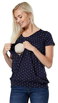 Happy Mama Femme Top Maternit&eacute; dallaitement T-Shirt D&eacute;sign en Couches. 436p (Marine avec &eacute;toiles, 36-38, S)