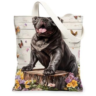 Generic Spring Neopolitan Sac fourre-tout en toile pour le shopping 33 x 38 cm, motif souche de bois floral, sac d&eacute;picerie r&eacute;utilisable pour femme, peinture d