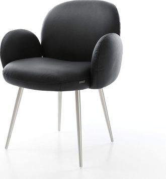 DELIFE Esszimmerstuhl Nube-Flex mit Armlehnen Echt-Leder Schwarz 4-Fuß konisch Edelstahl Taschenfederkern, Esszimmerstühle