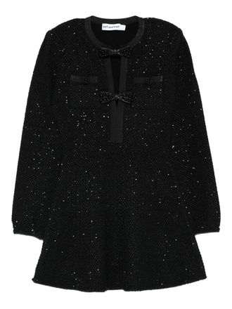 Self Portrait Black Sequin Knit Mini Dress