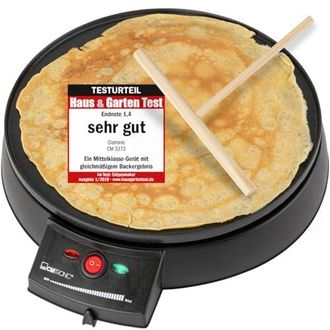 Clatronic Crepes Maker pour crêpes Ø 29cm, Crepe Maker inkl. Distributeur de pâte et revêtement antiadhésif surface, thermostat réglable en continu et feu de ca