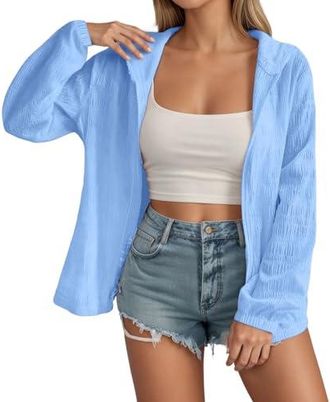 Generic Vestes pour femmes - Grande taille - Veste &agrave; capuche d&eacute;contract&eacute;e avec fermeture &eacute;clair - V&ecirc;tement dext&eacute;rieur l&eacute;ger pour le soleil - Pour un usage quo