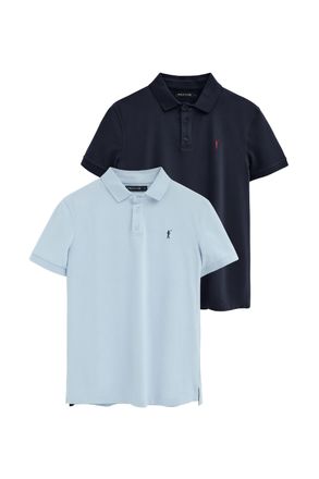 Polo Club Zweierpack Herren-Poloshirts im Slim Fit marineblau und hellblau mit gesticktem Rigby Go Logo