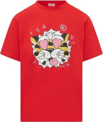 Kenzo Homme, Tops, Rouge, Taille: L Wild Tiger Oversized T-shirt