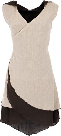 Guru Shop Wickeltunika, Boho Elfentunika mit Zipfelkapuze, Wickelkleid - Leinenfarben, Damen, Baumwolle, Size:L