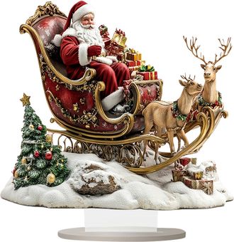 Generico Weihnachtsschreibtisch 2D - Dekoration Elchbaum und Schlitten Weihnachtsmann Acryl 15 cm Tischst&auml;nder Zubeh&ouml;r | Weihnachtsdekoration f&uuml;r Restaurant, A