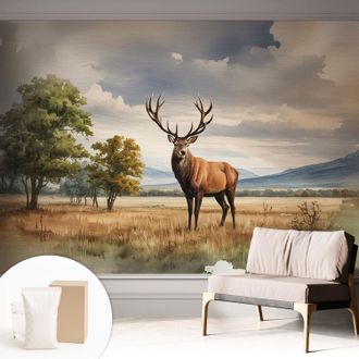 Tulup Carta Da Parati In Vlies Decorativa Per Pareti - Con Motivi Moderni - Con Colori Intensi - Per Ufficio Cervo Maestoso 312x219 Cm