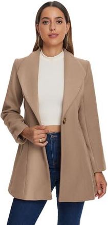 Allegra K Manteau dhiver d&eacute;contract&eacute; mi-long boutonn&eacute; &agrave; col rabattu pour femmes Beige fonc&eacute; XL