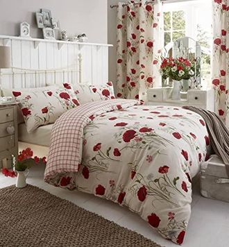 Catherine Lansfield Wild Poppies 155 x 220 cm Duvet Cover and 1 80 x 80 cm Pillowcase Multi