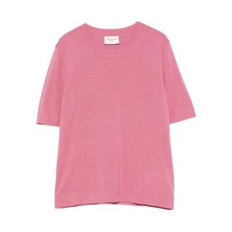 Max Mara Kurzarm-Strickoberteil mit Rundhalsausschnitt - - Knitwear - Damen - Rosa - M