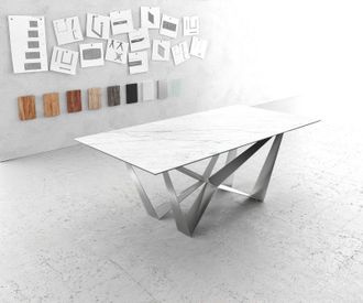DELIFE Esstisch Edge 200x100cm Keramik LaminamStatuarietto Weiß Spider Flachstahl Edelstahl, Esstische