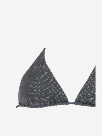 MC2 Saint Barth Womens Bikini Top Anna Grey Rhinestone Polyamide Swimwear Sea Clothing
