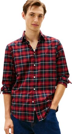 Tommy Hilfiger Herren Hemd Mercerized Tartan Regular Fit, Rot (Regatta Red/Check), S