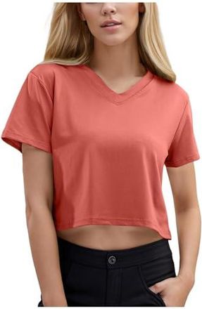 Generic Haut court &agrave; manches courtes pour femme - T-shirt court &agrave; manches courtes - Mignon - Solide - Coupe ample - Pour sortir - Vintage - D&eacute;contract&eacute; - T-sh