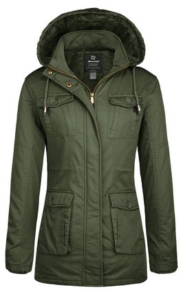 Wantdo Damen Baumwolle Abschnitt Jacke Gef&uuml;ttert Kapuze Jacke Mode Lang Parka Quilted Gesteppt Mantel Gr&uuml;n XXL