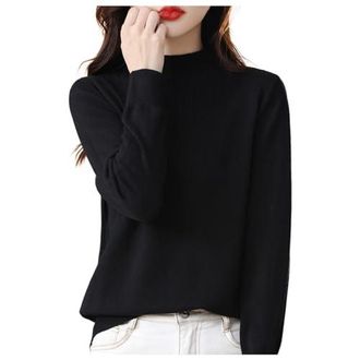 Generic Pull &agrave; manches longues et col rond doux et chaud en tricot pour femme Automne Hiver Sous-v&ecirc;tement long, Noir, XXL