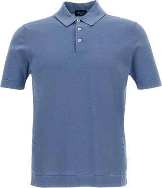Drumohr Homme, Tops, Bleu, Taille: 2XL Polo en coton &agrave; manches courtes