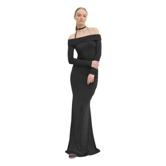 Chiara Ferragni Maxi-Kleid mit langen &Auml;rmeln und Carmen-Ausschnitt - - Dresses - Damen - Schwarzk - XS