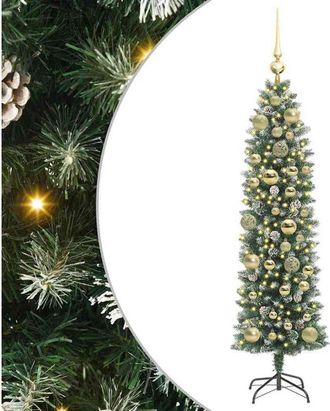 vidaXL K&uuml;nstlicher schlanker Weihnachtsbaum Gr&uuml;n und Wei&szlig; 120 cm vidaXL