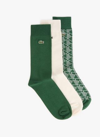 Lacoste Lot de trois paires de chaussettes mi-hautes en coton m&eacute;lang&eacute;