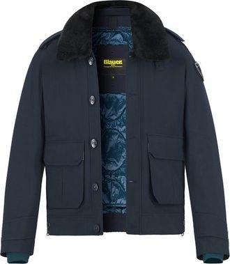 Blauer Herren Jacke blau Mikrofaser unifarben