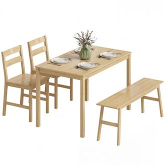 HOMCOM Ensemble de salle &agrave; manger - HOMCOM - table &agrave; manger avec 2 chaises et banc pour 4 personnes - bambou - bois naturel