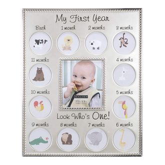 Malden International Designs My First Years Perlen Zwei Ton Metall Silber Bilderrahmen, 3 Option, 1-3,5 x 4 & 12-1 x 1, Silber