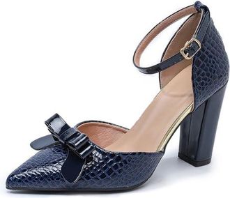 Generic Escarpins &eacute;l&eacute;gants &agrave; bout pointu pour femme - Avec noeud - Style d&eacute;contract&eacute; - Avec boucle et sangle de cheville, bleu, 40.5 EU