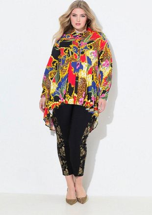 Miamoda Longbluse Bluse A-Linie Alloverdruck Zierfalten