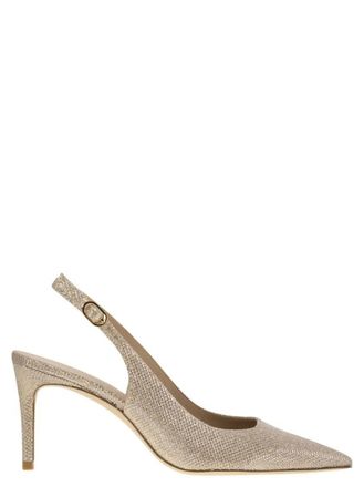 Stuart Weitzman Sandalen - Stuart Power - Metallised Fabric Slingback - Gr. 37 (EU) - in Beige - f&uuml;r Damen