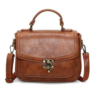 Generic Sac &agrave; bandouli&egrave;re &agrave; rabat en cuir pour femme - Style r&eacute;tro - Avec poign&eacute;e sup&eacute;rieure - Sac &agrave; bandouli&egrave;re d&eacute;contract&eacute;, Marron, Medium