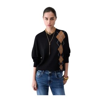 Liu Jo Tricot Intarsia G&eacute;om&eacute;trique - Femme - Pulls - Noir - Taille: 40 FR