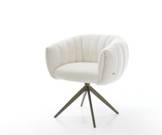 DELIFE Drehstuhl Jada-Flex Boucl&eacute; Soft Beige Kreuzgestell breit Effektfinish Titan 360&deg; drehbar Wippfunktion Taschenfederkern, Esszimmerst&uuml;hle