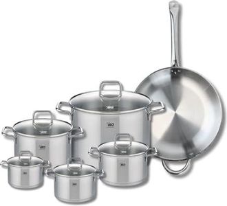 Fackelmann ELO 9501450 Batterie de cuisine 6 pi&egrave;ces, Set de 1 Po&ecirc;le de cuisson 32 cm et 5 faitouts 12, 14, 16, 20 et 26 cm Elo Profi Citrin, inox, induction, Gri