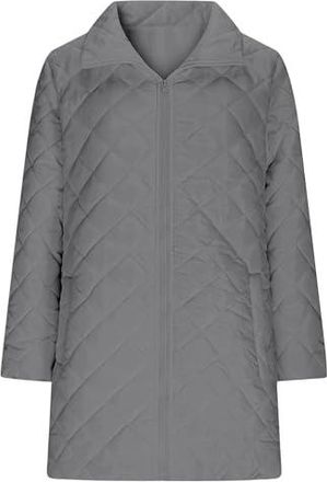 Generic Manteau matelass&eacute; pour femme avec col montant et fermeture &eacute;clair - Manteau dhiver rembourr&eacute; avec poches, gris, XXL