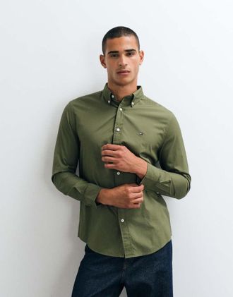 Tommy Hilfiger Popeline-Hemd in Khaki-Gr&uuml;n