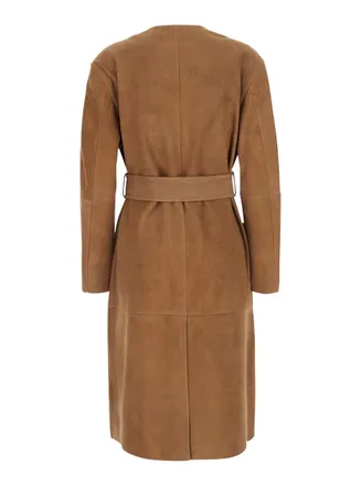 Max Mara Womens Coat Portici Beige Suede Lamb
