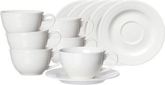 Ritzenhoff & Breker Levi Kaffeetassen mit Untertassen 6er Set, 220 ml, Tassen-Untertassen-Set mit feinem Rillenrelief, Skandinavisches Design, Mix & Match Geschirr, Porze
